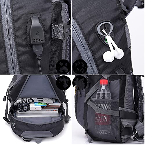 Backpack Men's USB Charging Travel bag Outdoor Large-capacity Sports Backpack Men's And Women's Waterproof Mountaineering Bag (Black)