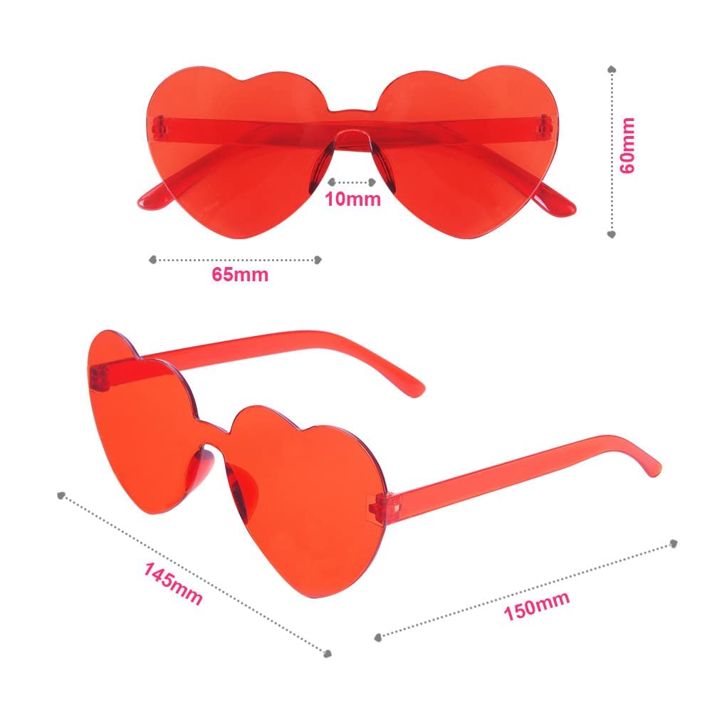 8 Pairs Rimless Sunglasses, Heart Shaped Transparent Candy Color Eyewear, Frameless Glasses Cosplay Party Favor Festival Christmas Birthday Outfits for Women, Man, Boys, Girls (L2US-2993464)