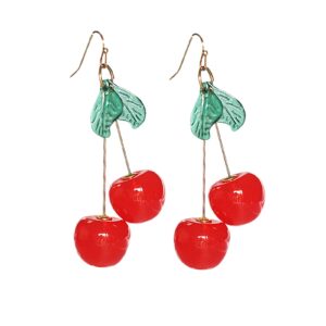 lovely handmade cherry food fruit drop earring for women 14k gold plated lightweight sweet fruit leaf statement dangle earring friendship jewelry birthday gift-a red-1