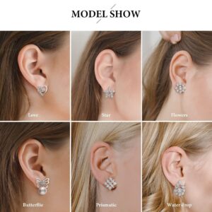 925 Sterling Silver, 6 Pairs 9-12 mm Hypoallergenic Cubic Zirconia Stud, Simulated Diamond Pearl Earrings Set, Elegant & Fashion Jewelry Gift for Wedding Women Girls Mom