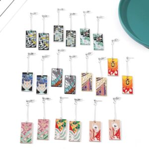 FunBoat 10Pcs Kimetsu No Yaiba Earring Set - Rengoku Mitsuri Anime Hanafuda Dangle Earring - Cosplay Jewelry for Women and Men