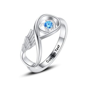 bunjool angel wing ring personalized engraved sterling silver mom gifts for mothers infinity wings rings birthstone ring for women with 1 birthstone mother daughter day heart custom name (1)