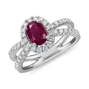 Jewelrygift 925 Sterling Silver Pavé Split Shank Ring Created Ruby Faceted Loose Gemstone Pave Set Ring for Women US Size : 6