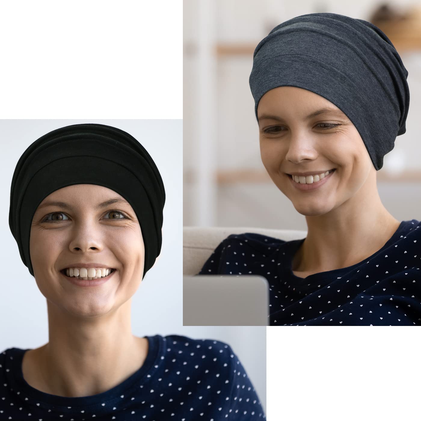 Kisumthy 2 PCS Cotton Slouchy Chemo Beanies, Chemo Cap Headwear Cancer Hats for Women with Hair Loss