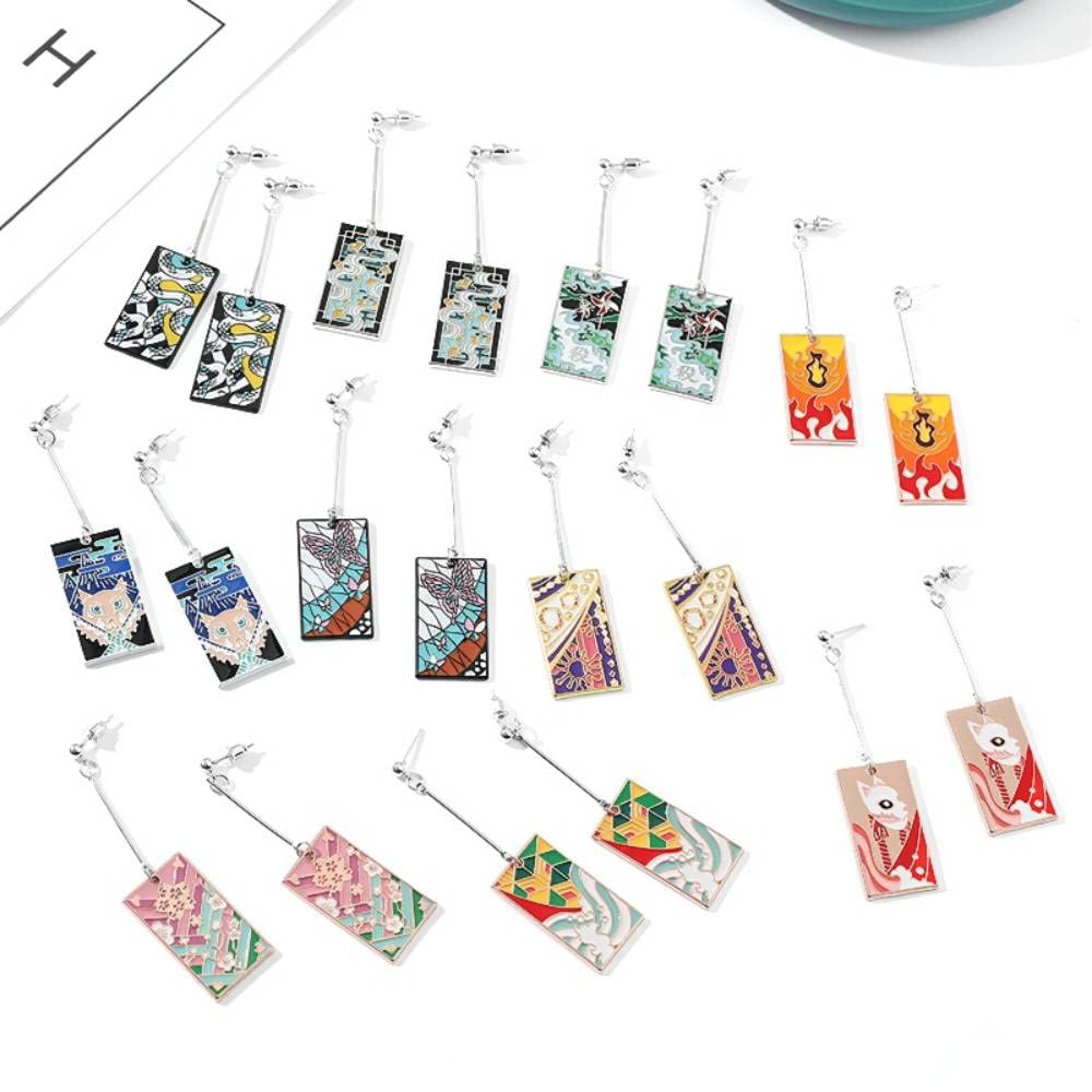 FunBoat 10Pcs Kimetsu No Yaiba Earring Set - Rengoku Mitsuri Anime Hanafuda Dangle Earring - Cosplay Jewelry for Women and Men