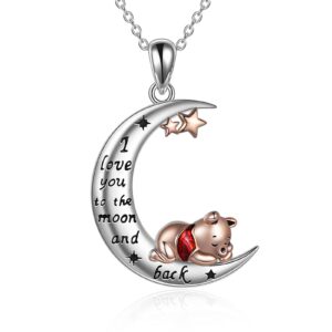 lilalo bear necklace sterling silver moon jewelry with i love you to the moon & back cute animal bear gifts for women teens birthday christmas-style 1