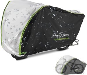 big ant bike cover outdoor waterproof bicycle covers with lock hole 210d oxford fabric rain sun uv dust snow wind proof bike cover for mountain road electric bike(black & silver)