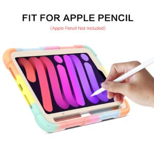 BENTOBEN for iPad Mini 6 Case, iPad Mini 6th Generation Case 2 in 1 Heavy Duty Rugged Shockproof Kickstand Hybrid Bumper Protective Pencil Holder Girls Women Kids Mini 6 Tablet Cover, Colorful Design