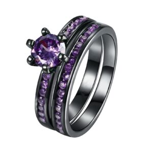 manriver 2pc stackable rings for women - zirconia gemstone rhinestone studded promise rings jewelry gifts size 5-12, purple