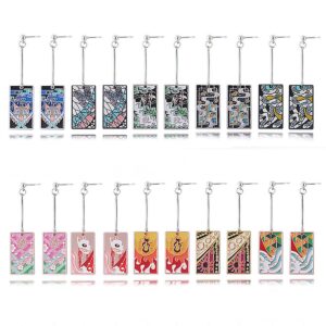 funboat 10pcs kimetsu no yaiba earring set - rengoku mitsuri anime hanafuda dangle earring - cosplay jewelry for women and men