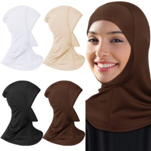 4 pieces modal hijab cap adjustable muslim stretchy turban full cover shawl cap full neck coverage for lady under scarf stretch jersey full neck coverage hijab head scarf bonnet accessories