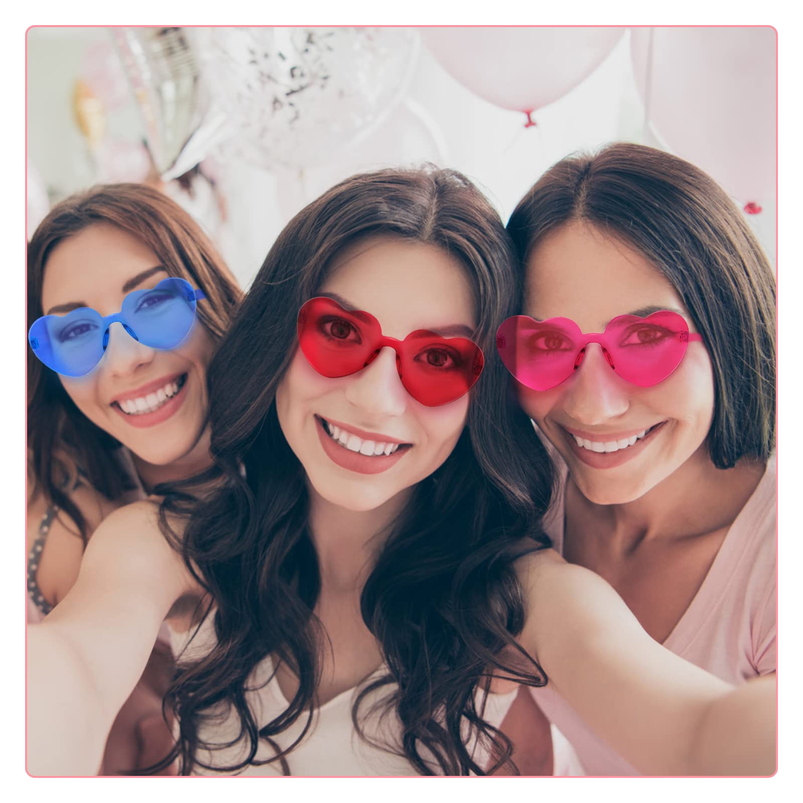 8 Pairs Rimless Sunglasses, Heart Shaped Transparent Candy Color Eyewear, Frameless Glasses Cosplay Party Favor Festival Christmas Birthday Outfits for Women, Man, Boys, Girls (L2US-2993464)