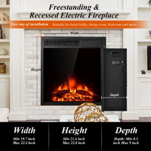 COSTWAY 22.5-Inch Electric Fireplace Inserts, 1500W Wall Recessed and Freestanding Decorative Fireplace with Remote, 7 Brightness Settings, Overheat Protection, Fireplace Heater for Indoor Use