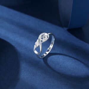 BUNJOOL Angel Wing Ring Personalized Engraved Sterling Silver Mom Gifts for Mothers Infinity Wings Rings Birthstone Ring for Women With 1 Birthstone Mother Daughter Day Heart Custom Name (1)