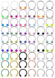 lcolyoli 24-55pcs 16g surgical steel nose septum rings piercing jewelry externally threaded cartilage helix tragus daith earring hoop lip horseshoe retainer for women men 10mm 3/8 inch