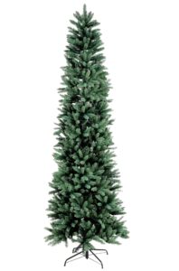 flexible flyer 9 ft pencil christmas tree. 1500 branch tips. sturdy metal stand. unlit tall slim skinny narrow thin artificial xmas