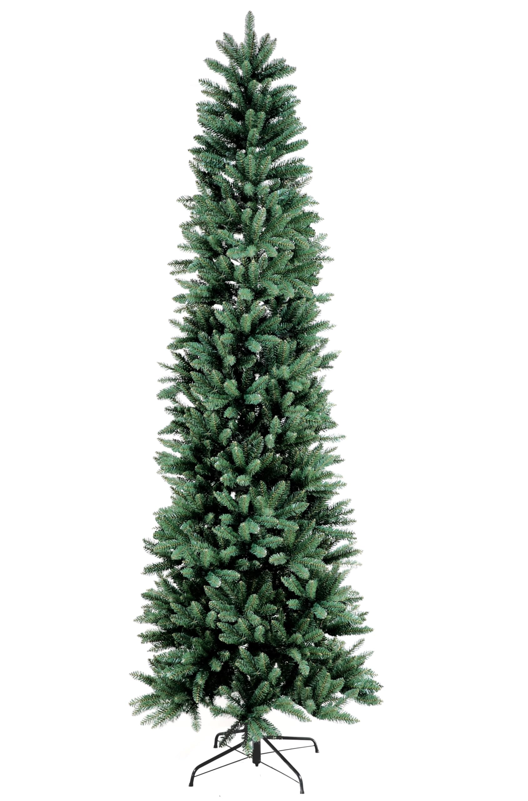 Flexible Flyer 9 Ft Pencil Christmas Tree. 1500 Branch Tips. Sturdy Metal Stand. Unlit Tall Slim Skinny Narrow Thin Artificial Xmas