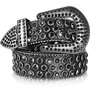 geyoga rhinestone western belt bling studded belts for women cowgirl cowboy leather diamond belt vintage waist belt for jeans dress (black, 39.4 inch)