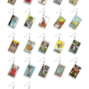 VEINTI+1 22 Pairs Tarot Card Earrings arot Divination Earrings Wheel of Fortune Grand Arcana Earrings Waite Tarot Earrings Jewelry with Double Side Tarot Patten Pendant Earring for Women Playing Astrology Charms Decor Nature'S Secret Library Regalo De Joy