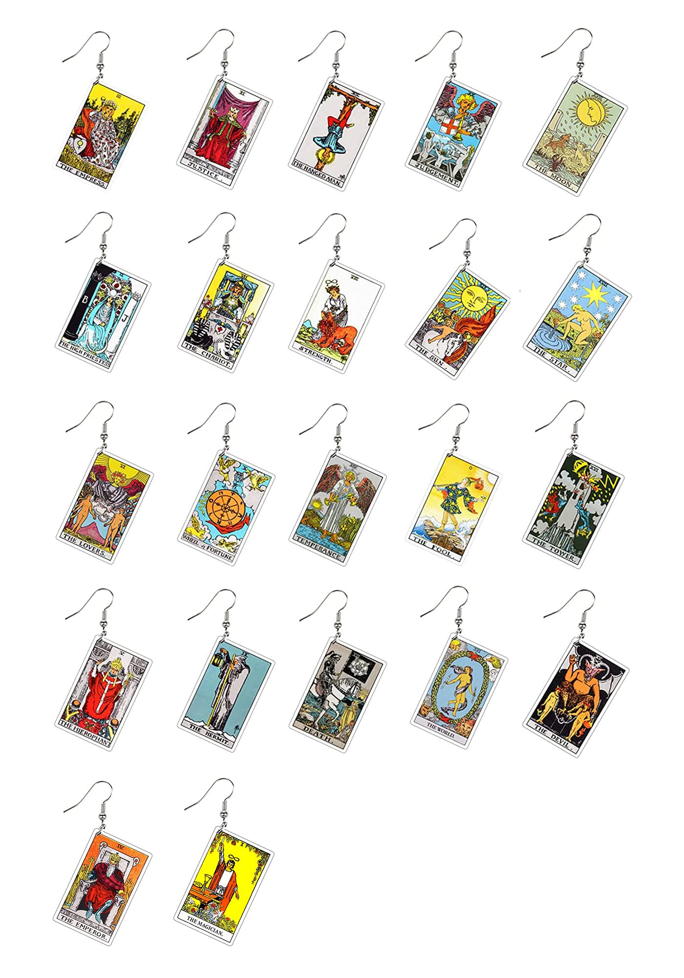 VEINTI+1 22 Pairs Tarot Card Earrings arot Divination Earrings Wheel of Fortune Grand Arcana Earrings Waite Tarot Earrings Jewelry with Double Side Tarot Patten Pendant Earring for Women Playing Astrology Charms Decor Nature'S Secret Library Regalo De Joy