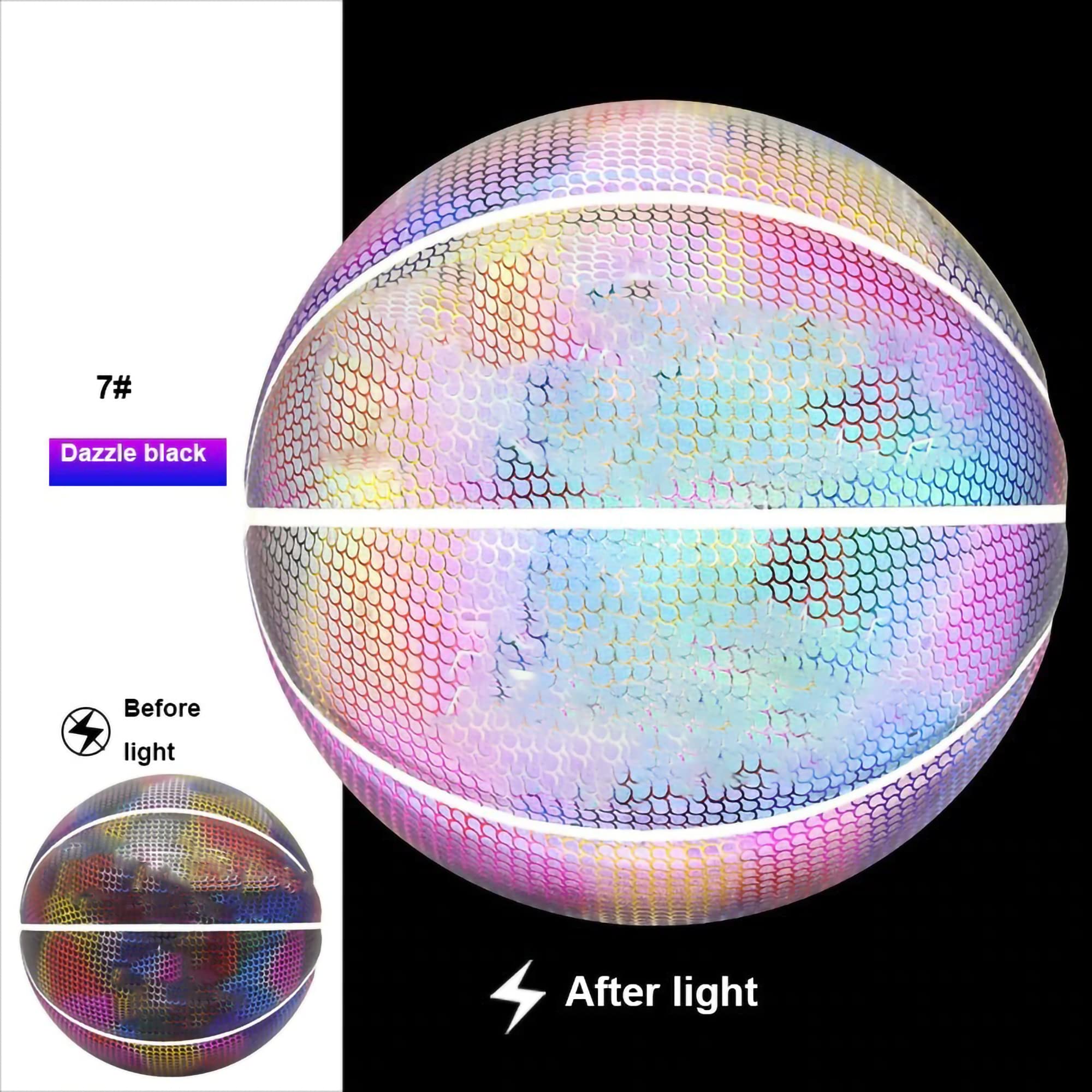 Anvirtue Holographic Reflective Basketball Ball Wear-Resistant Luminous Night Light Ball Basketball Glowing Basketball Ball with Bag Pin