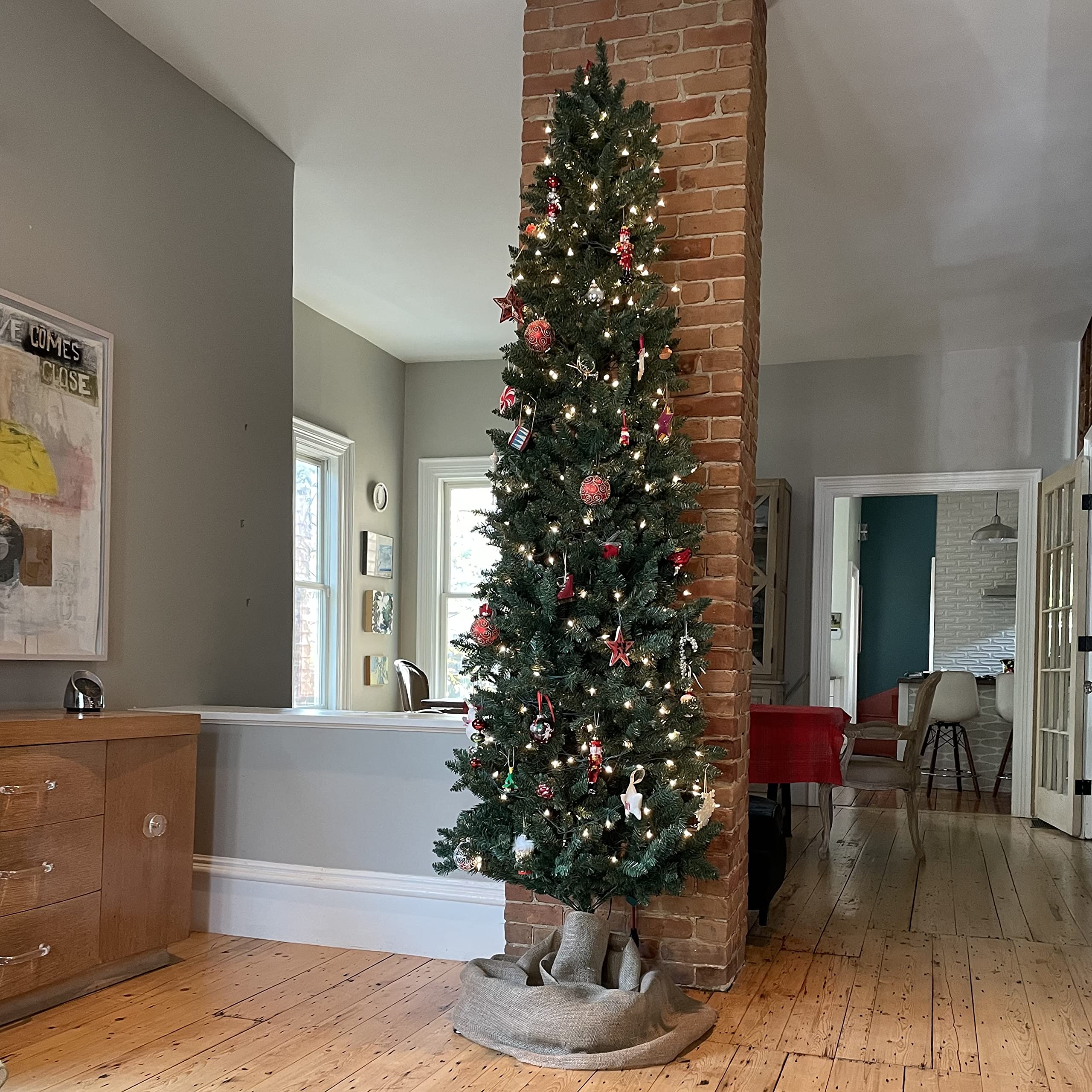 Flexible Flyer 9 Ft Pencil Christmas Tree. 1500 Branch Tips. Sturdy Metal Stand. Unlit Tall Slim Skinny Narrow Thin Artificial Xmas