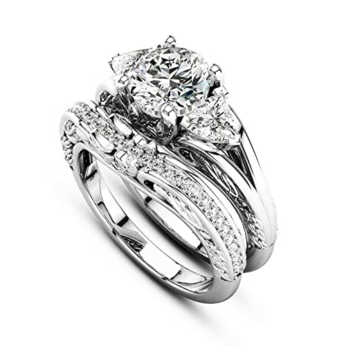 DESTINY JEWEL 2.35Ct Round Cut Diamond Gorgious Look Bridal Engagement Wedding Ring Set. Solid 925 Silver 14K White Gold Over Ring Set_9.5