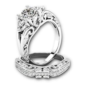 DESTINY JEWEL 2.35Ct Round Cut Diamond Gorgious Look Bridal Engagement Wedding Ring Set. Solid 925 Silver 14K White Gold Over Ring Set_9.5