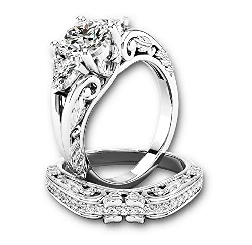 DESTINY JEWEL 2.35Ct Round Cut Diamond Gorgious Look Bridal Engagement Wedding Ring Set. Solid 925 Silver 14K White Gold Over Ring Set_9.5