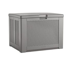 rubbermaid medium resin outdoor storage deck box (74 gal), weather resistant, gray, deck organization for home/backyard/pool chemicals/toys/garden tools/porch/patio cushions