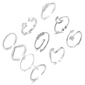 dcfywl731 stackable rings for women trendy stuff knuckle ring cute adjustable arrow knot wave star moon rings set jewelry gifts stocking stuffers for christmas gifts 2024