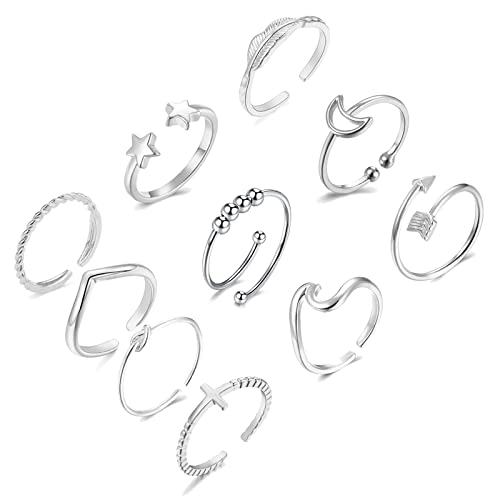 Dcfywl731 Stackable Rings for Women Trendy Stuff Knuckle Ring Cute Adjustable Arrow Knot Wave Star Moon Rings Set Jewelry Gifts Stocking Stuffers for Christmas Gifts 2024