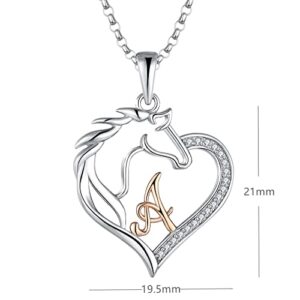 JO WISDOM Horse Pendant Necklace Sterling Silver Horse Necklace with Initial Heart Alphabet A Letter Horse Necklace Gift For Women