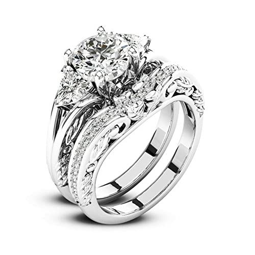 DESTINY JEWEL 2.35Ct Round Cut Diamond Gorgious Look Bridal Engagement Wedding Ring Set. Solid 925 Silver 14K White Gold Over Ring Set_9.5