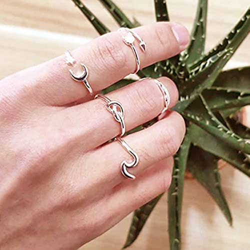 Dcfywl731 Stackable Rings for Women Trendy Stuff Knuckle Ring Cute Adjustable Arrow Knot Wave Star Moon Rings Set Jewelry Gifts Stocking Stuffers for Christmas Gifts 2024