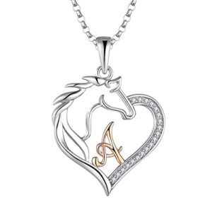 jo wisdom horse pendant necklace sterling silver horse necklace with initial heart alphabet a letter horse necklace gift for women