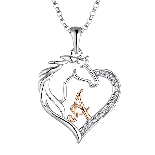 JO WISDOM Horse Pendant Necklace Sterling Silver Horse Necklace with Initial Heart Alphabet A Letter Horse Necklace Gift For Women