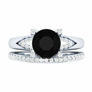 DESTINY JEWEL Solid 925 Silver 14K White Gold Over 2.35Ct Round Cut Black Diamond Bridal Engagement Wedding Ring Set. _10