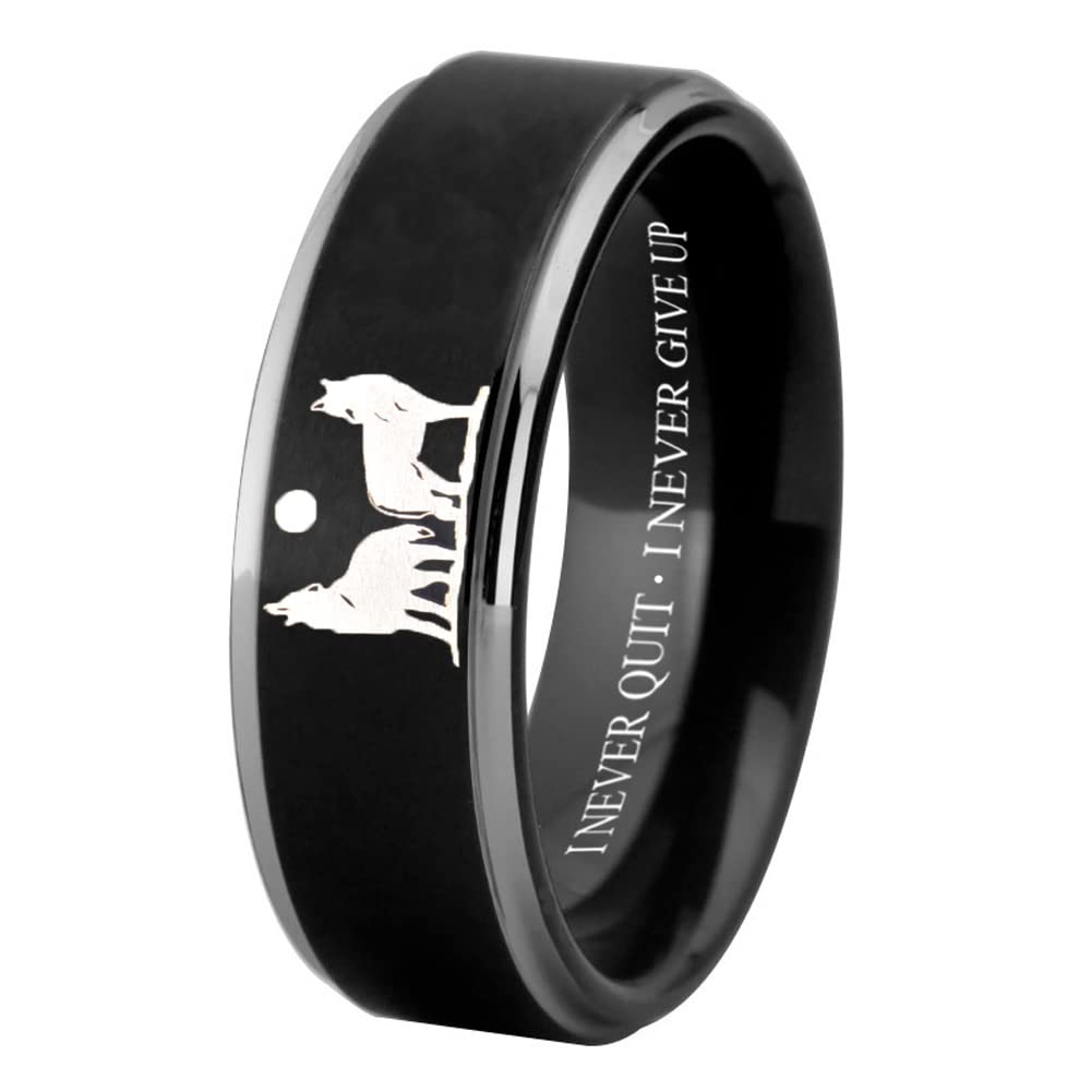 CLOUD DANCER Wolf Ring Howling Wolves Ring Moon Ring I Am Wolf Ring Wolf Design for Wedding Ring -Free Customized Engraving (Silver Tone Step, 12.5)