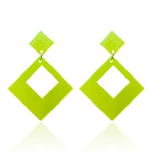 tianhongyan lightweight unique 80s retro acrylic dangle earrings geometric square neon drop dangle earrings for women party costume accessory (fluorescent green)