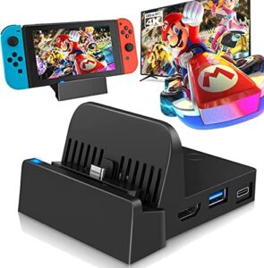 switch tv docking station for nintendo switch, multi-function nintendo switch dock with 4k hdmi for tv connection, type c usb port for nintendo switch/switch oled charging stand and extra usb 3.0