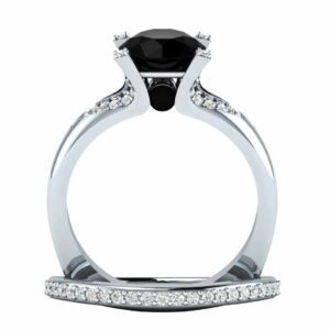 DESTINY JEWEL Solid 925 Silver 14K White Gold Over 2.35Ct Round Cut Black Diamond Bridal Engagement Wedding Ring Set. _10