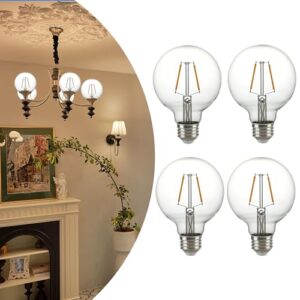 lorofy globe led light bulbs, 3w equivalent 25 watt dimmable,e26 round vanity light bulbs, g25 4000k warm white 300lm high brightness bulbs, g80 vintage bulbs, clear edison bulbs for bathroom mirror