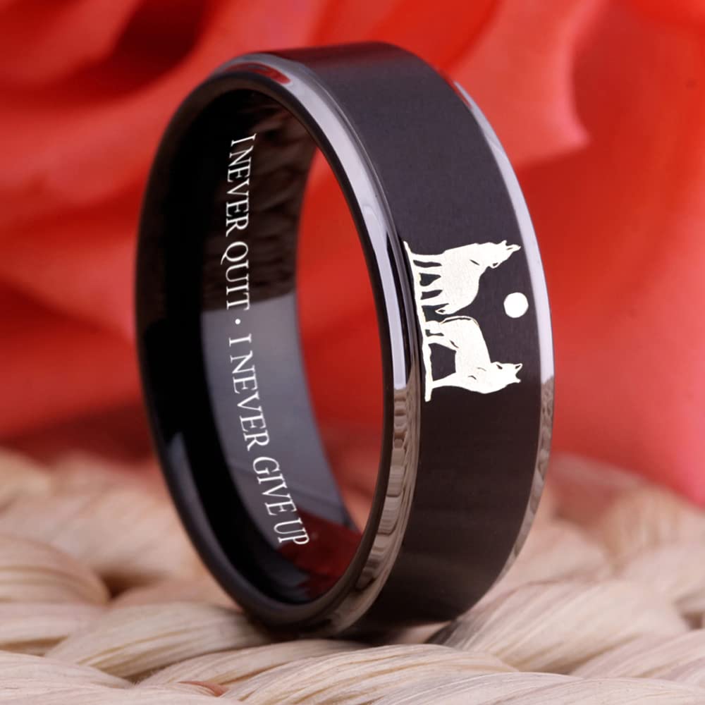 CLOUD DANCER Wolf Ring Howling Wolves Ring Moon Ring I Am Wolf Ring Wolf Design for Wedding Ring -Free Customized Engraving (Silver Tone Step, 12.5)