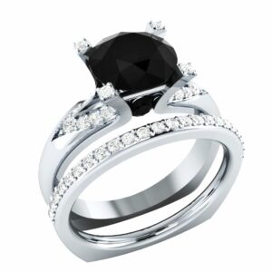 destiny jewel solid 925 silver 14k white gold over 2.35ct round cut black diamond bridal engagement wedding ring set. _7.5