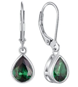 yl women's solitaire dangle drop earrings sterling silver teardrop leverback earrings created emerald jewelry gifts