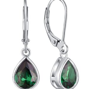 YL Women's Solitaire Dangle Drop Earrings Sterling Silver Teardrop Leverback Earrings Created Emerald Jewelry Gifts