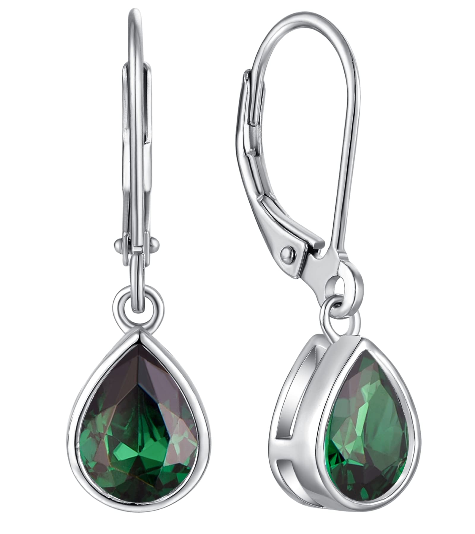 YL Women's Solitaire Dangle Drop Earrings Sterling Silver Teardrop Leverback Earrings Created Emerald Jewelry Gifts