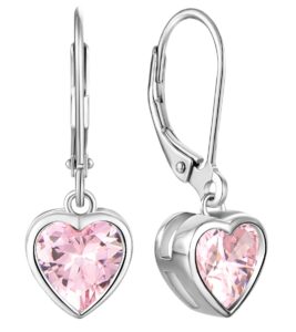 yl women's solitaire dangle drop earrings sterling silver heart leverback earrings created pink tourmaline jewelry gifts