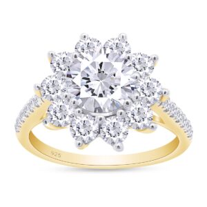 savearth diamonds 1.70 carat round cut lab created moissanite diamond flower engagement wedding ring in 14k yellow gold over sterling silver jewelry for women (d color, vvs1 clarity) ring size-8.5